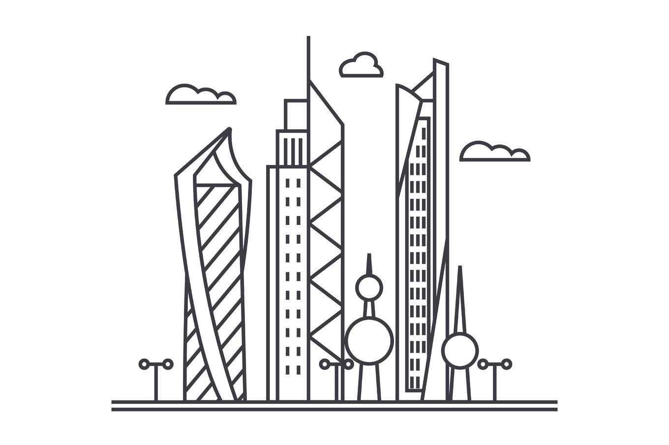 kuwait city vector line icon, sign, illustration on background ...