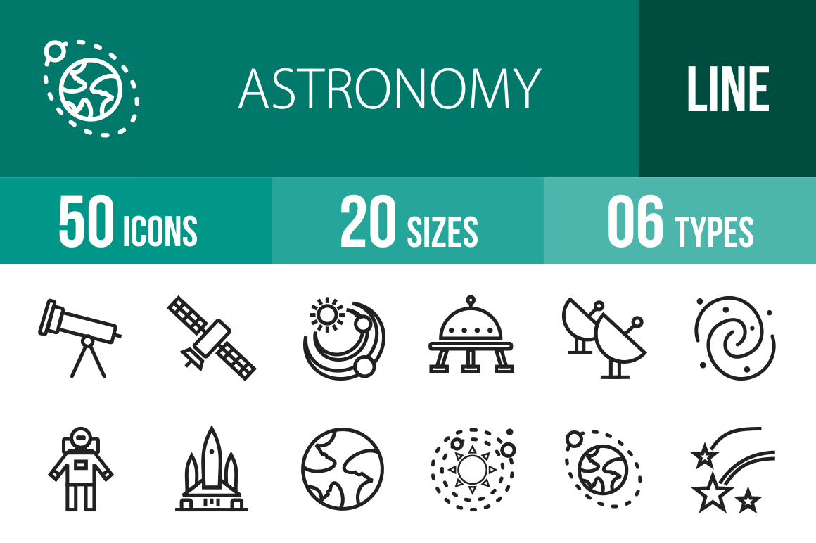 50 Astronomy Line Icons, an Outline Icon by IconBunny