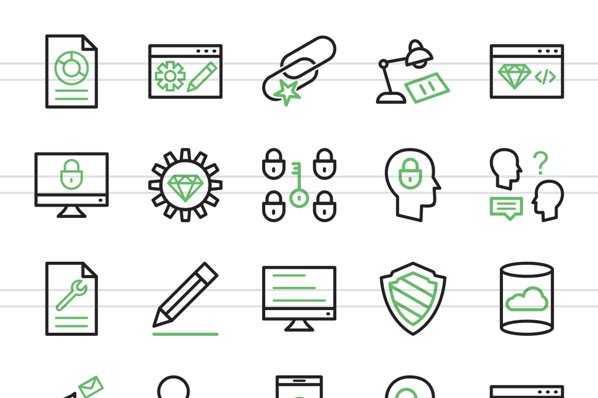 50 IT Services Green & Black Icons, an Outline Icon by IconBunny