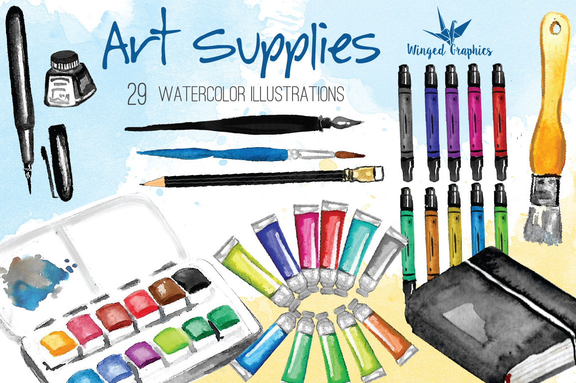 Watercolor art supplies illustration, an Illustration by Winged Graphics