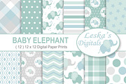 Baby Elephant Digital Paper Patterns, an Illustration by Leska's Digitals