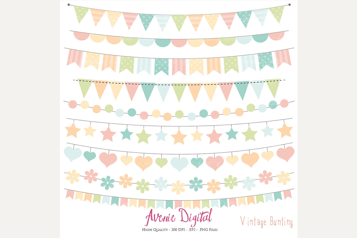 Vintage Bunting Banners, an Illustration by Avenie Digital