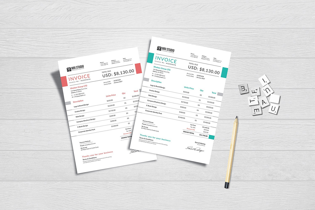 Creative Invoice Template, a Stationery Template by MRI STUDIO