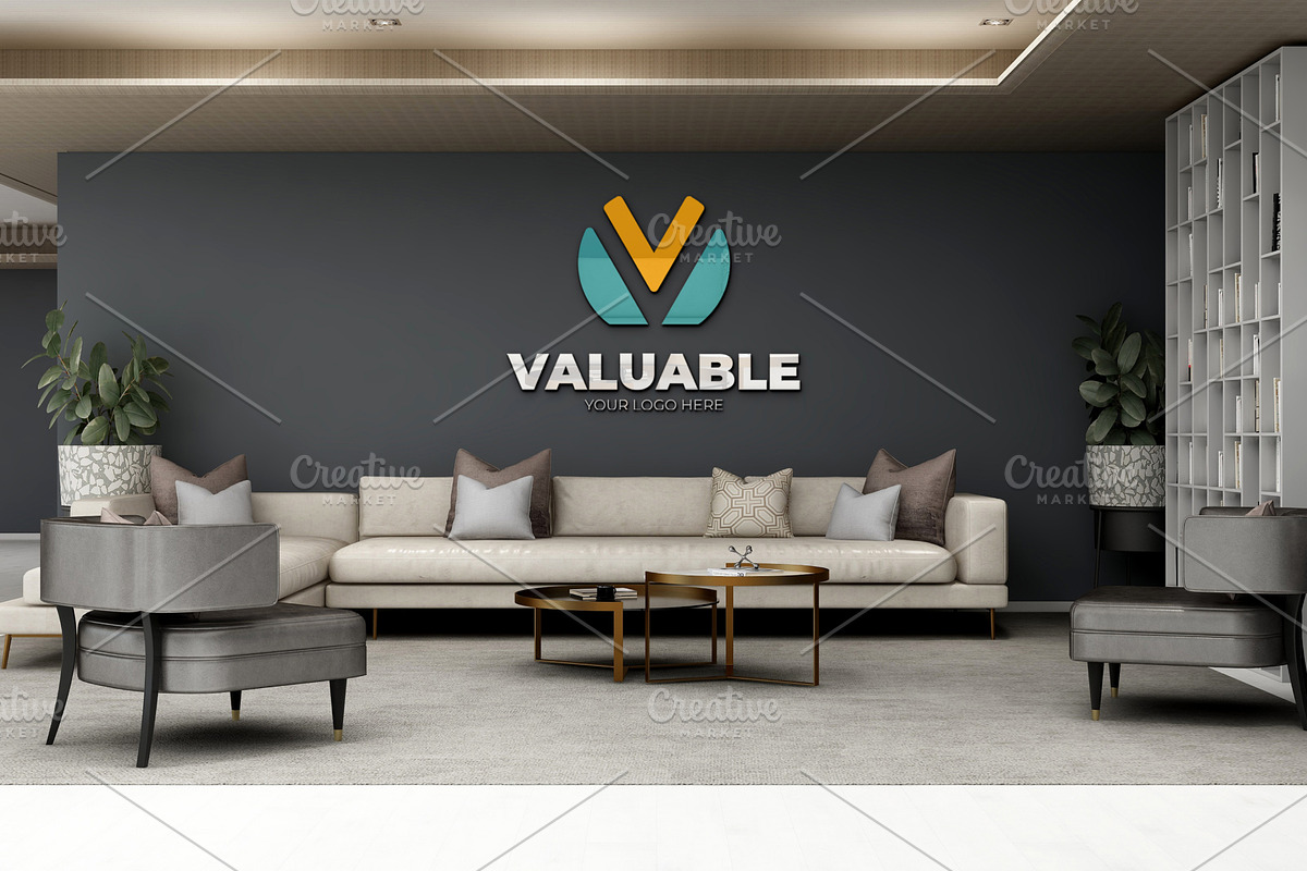 Gray Office Set Wall Logo Mockup | Creative Market