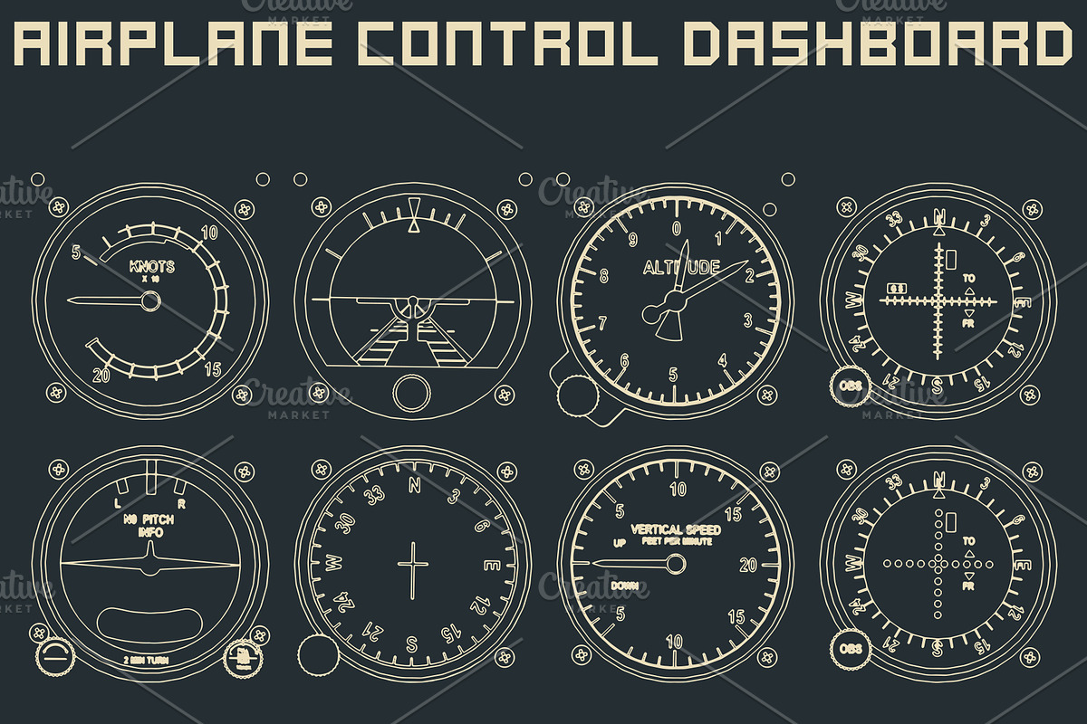 Airplane Control Dashboard Set, a Technology Illustration by Blacklight