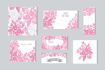 Pink Floral Cards, a Card Template by Sunset&Sea Design