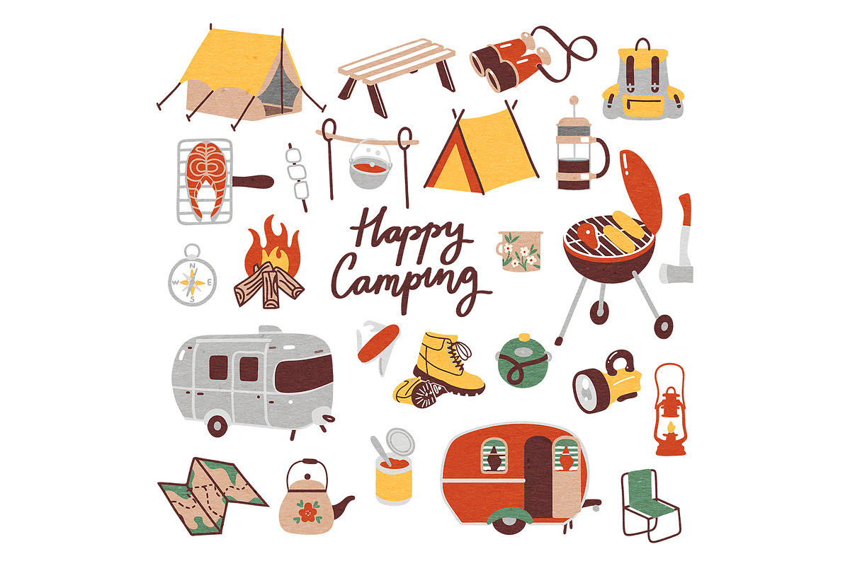 Camping doodles & pattern, a Sport Illustration by Wondermilkycolor