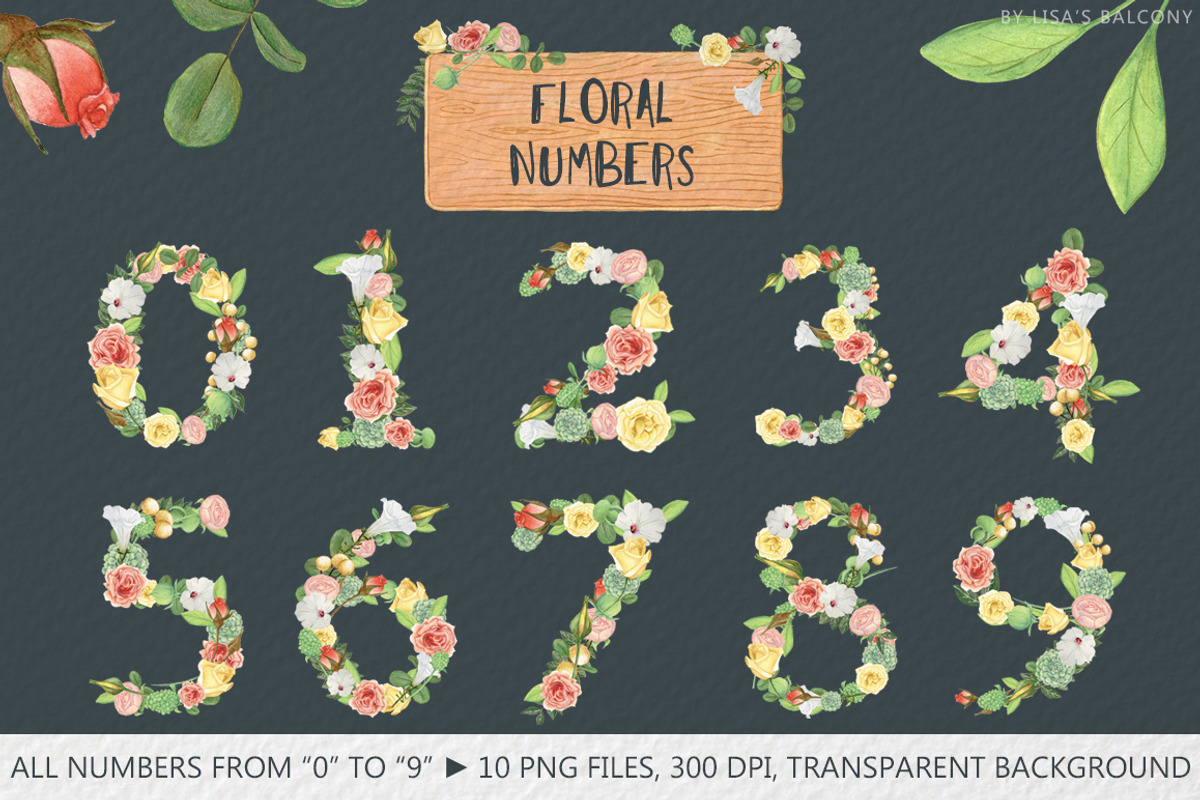 Floral Numbers, a Decorative Illustration by Lisa's Balcony