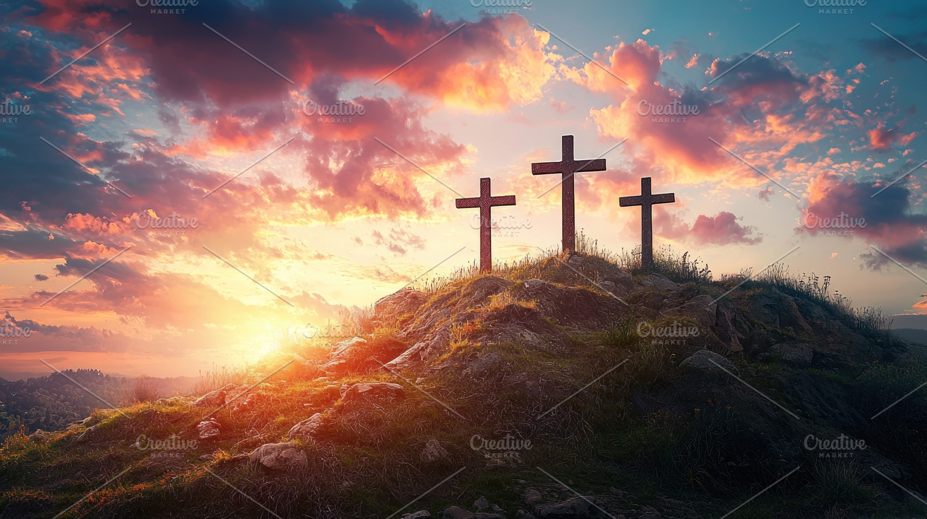 Three Crosses on Hill at Sunset, Generative AI, a Person Photo by José ...