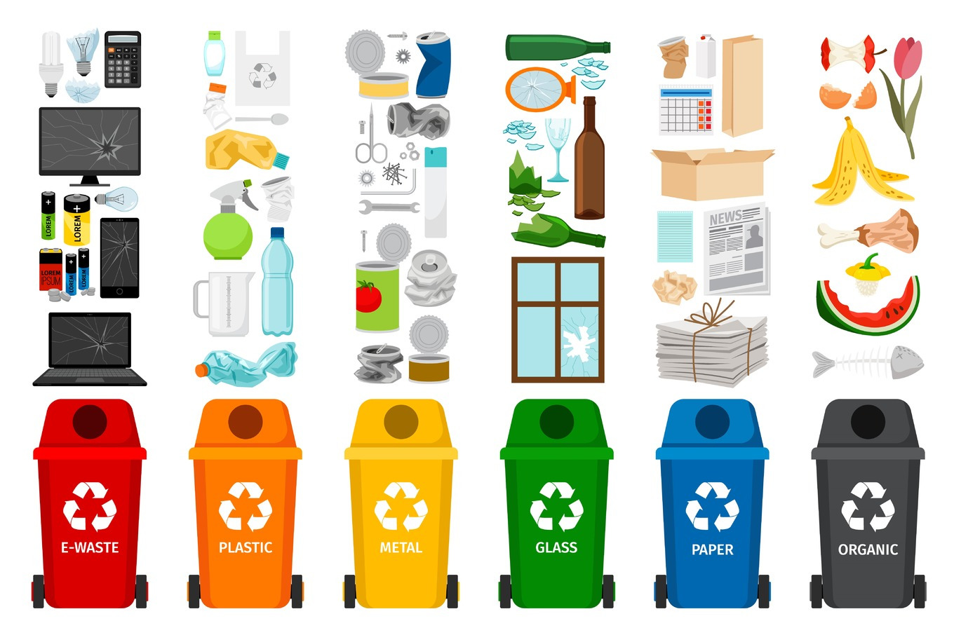 Garbage containers and types of trash, an Object Graphic by Stock-Smart ...