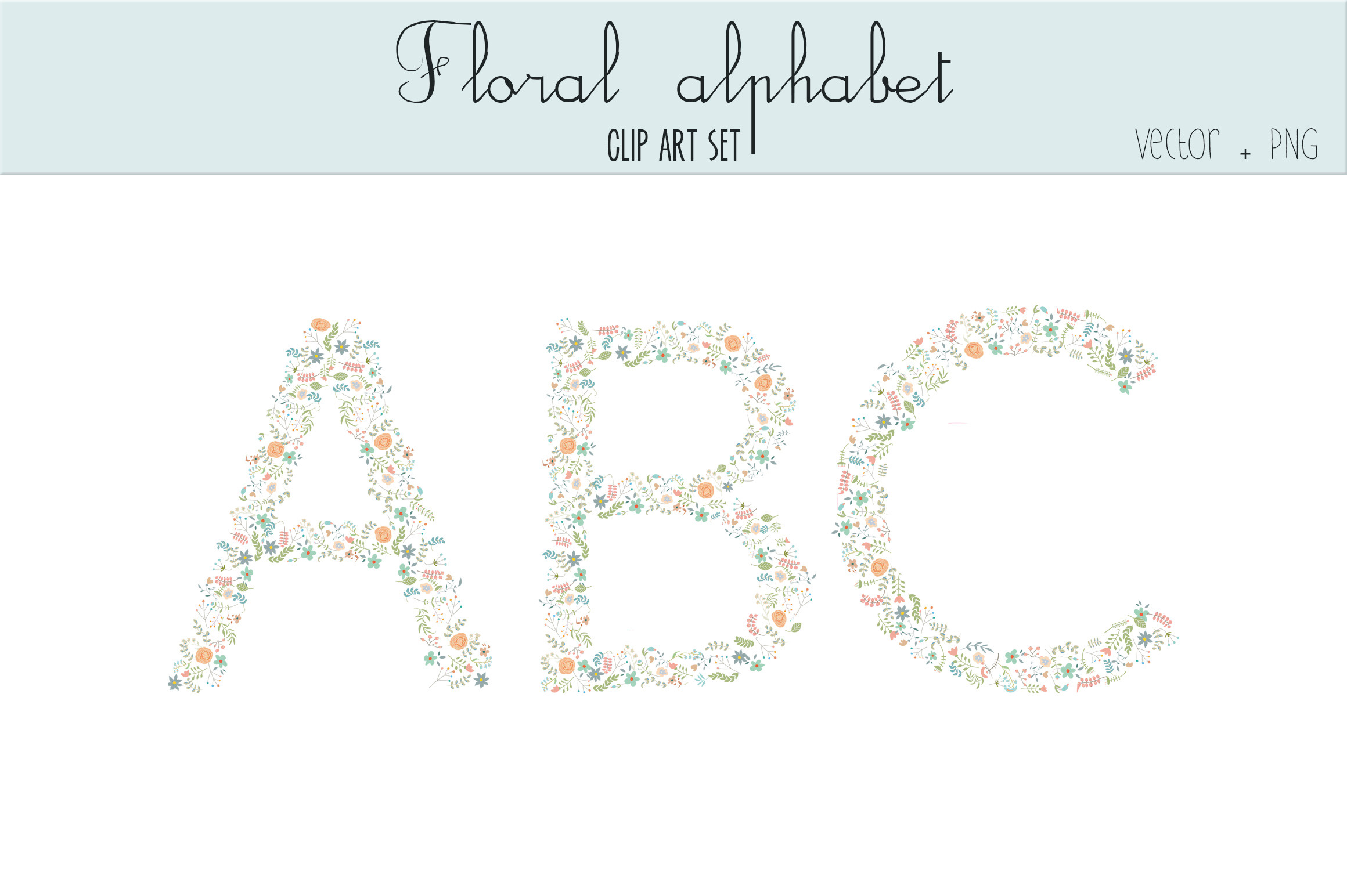 Floral alphabet clip art | Decorative Illustrations ~ Creative Market
