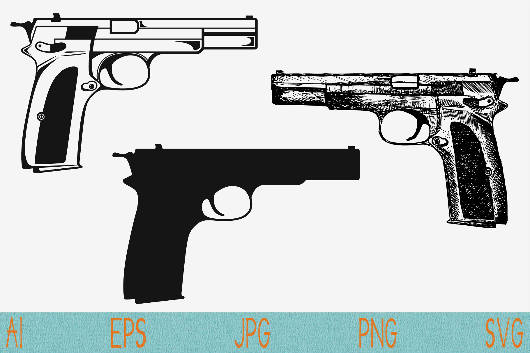 Gun Pistol Svg Weapon set vector eps, an Object Graphic by FileVectorSVG
