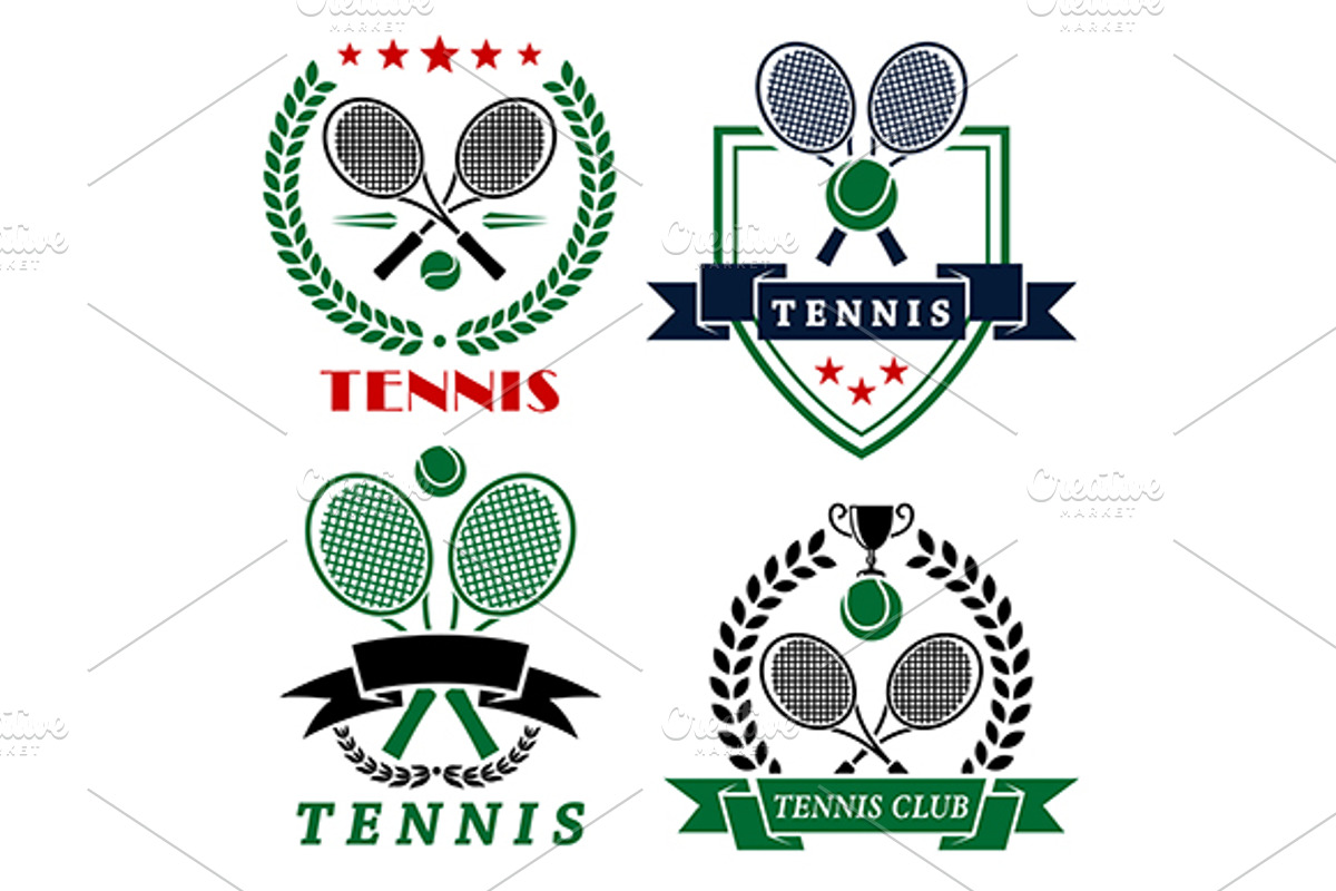 Tennis club logo with crossed racket, a Graphic by Vector Tradition