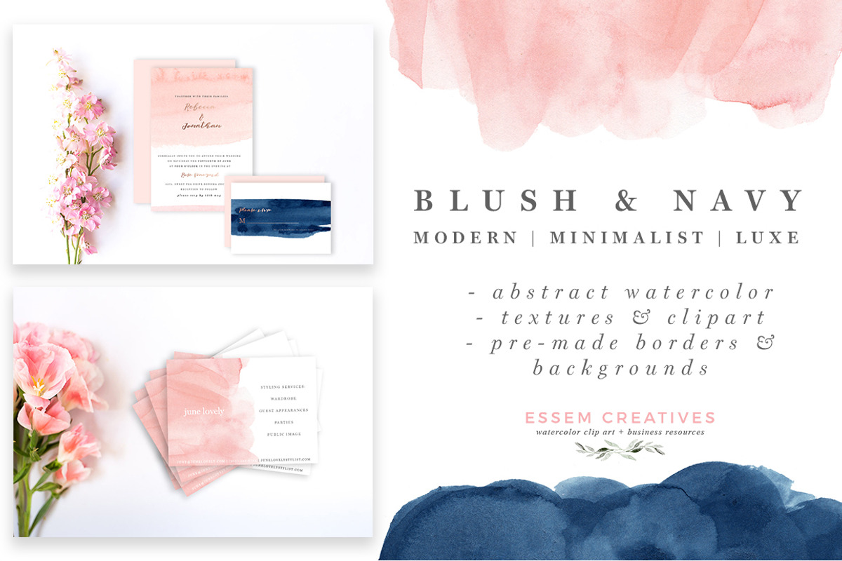 Blush and Navy Abstract Watercolor, a Texture Illustration by Essem ...