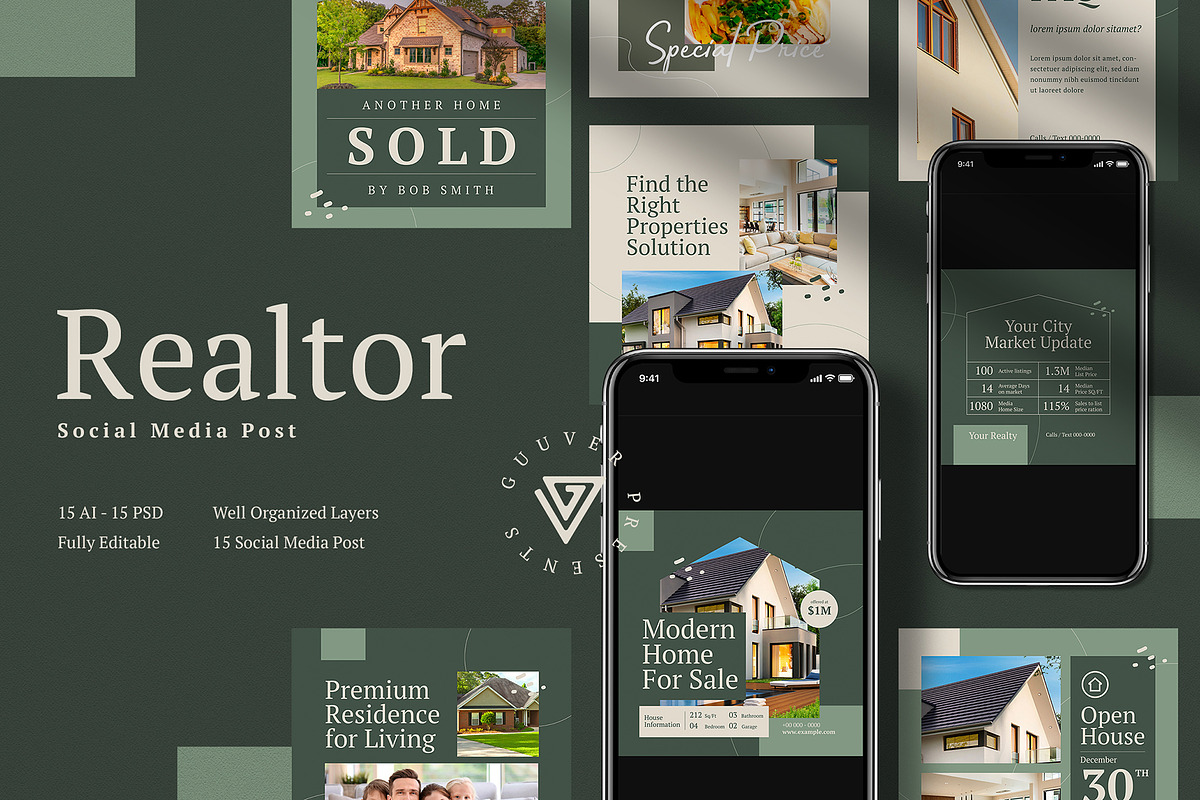 Realtor 15 Instagram Posts, a Social Media Template by Guuver