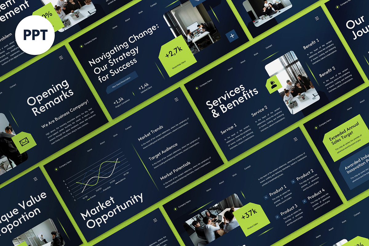 Blue Company Pitch Deck PPT, a Presentation Template by graphicook