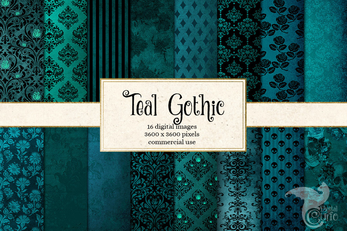 Teal Gothic Digital Paper Textures, a Texture Graphic by Digital Curio