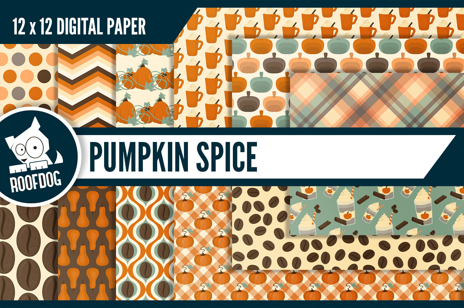 Pumpkin spice latte digital paper, a Pattern Graphic by Roofdog Design