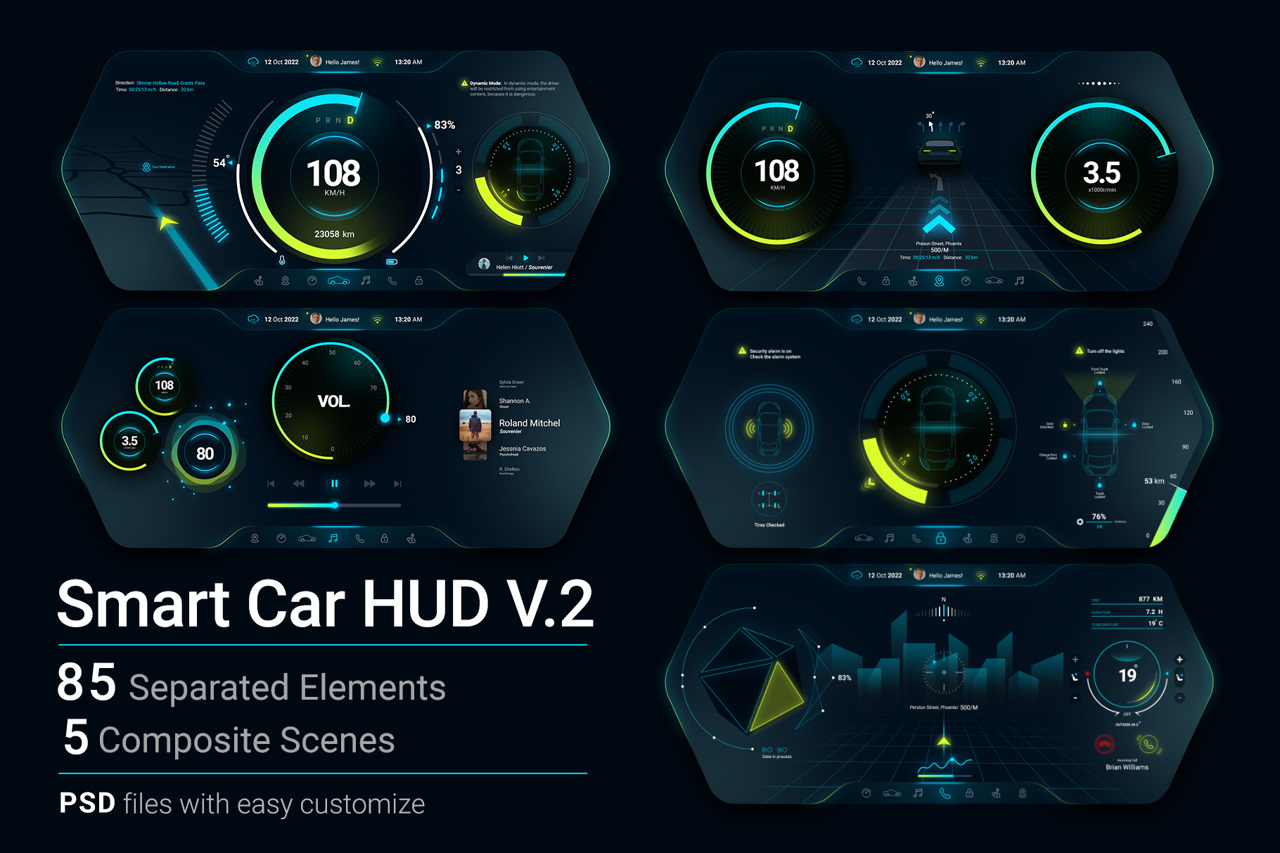 Smart Car HUD V.2, an Object Graphic by Pixflow