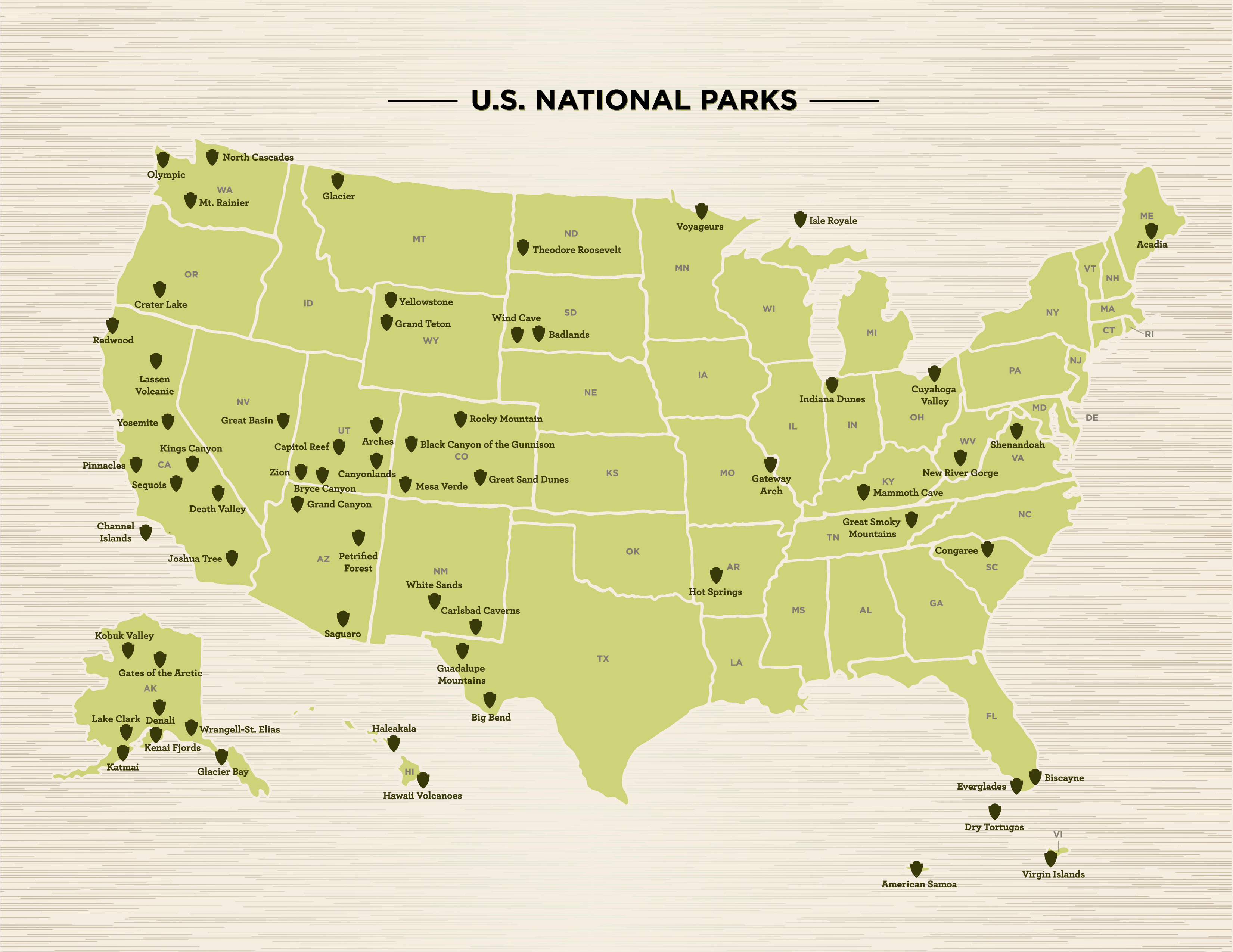 National Parks Map, Vector Map, an Illustration by 1011design