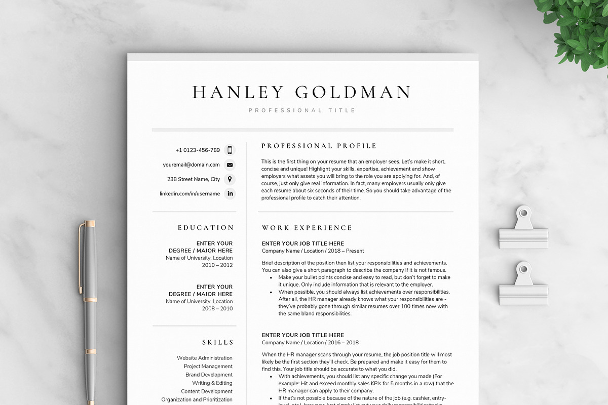 Resume/CV - The Goldman, a Resume Template by CreativeLandStudio