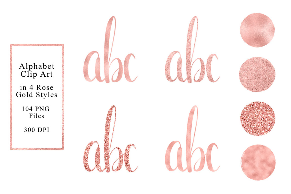 Alphabet in 4 Rose Gold Styles, an Object Graphic by PeDe Designs