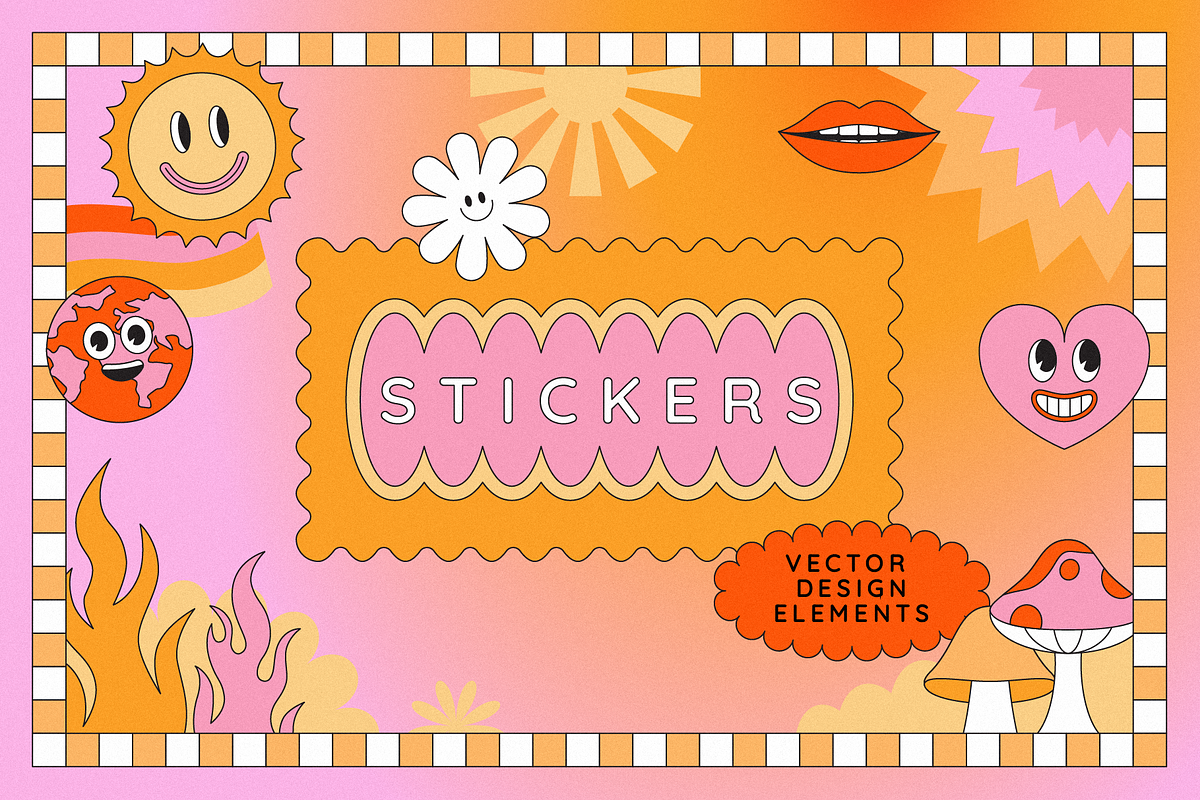 Retro stickers - vector elements, a Background Graphic by venimo