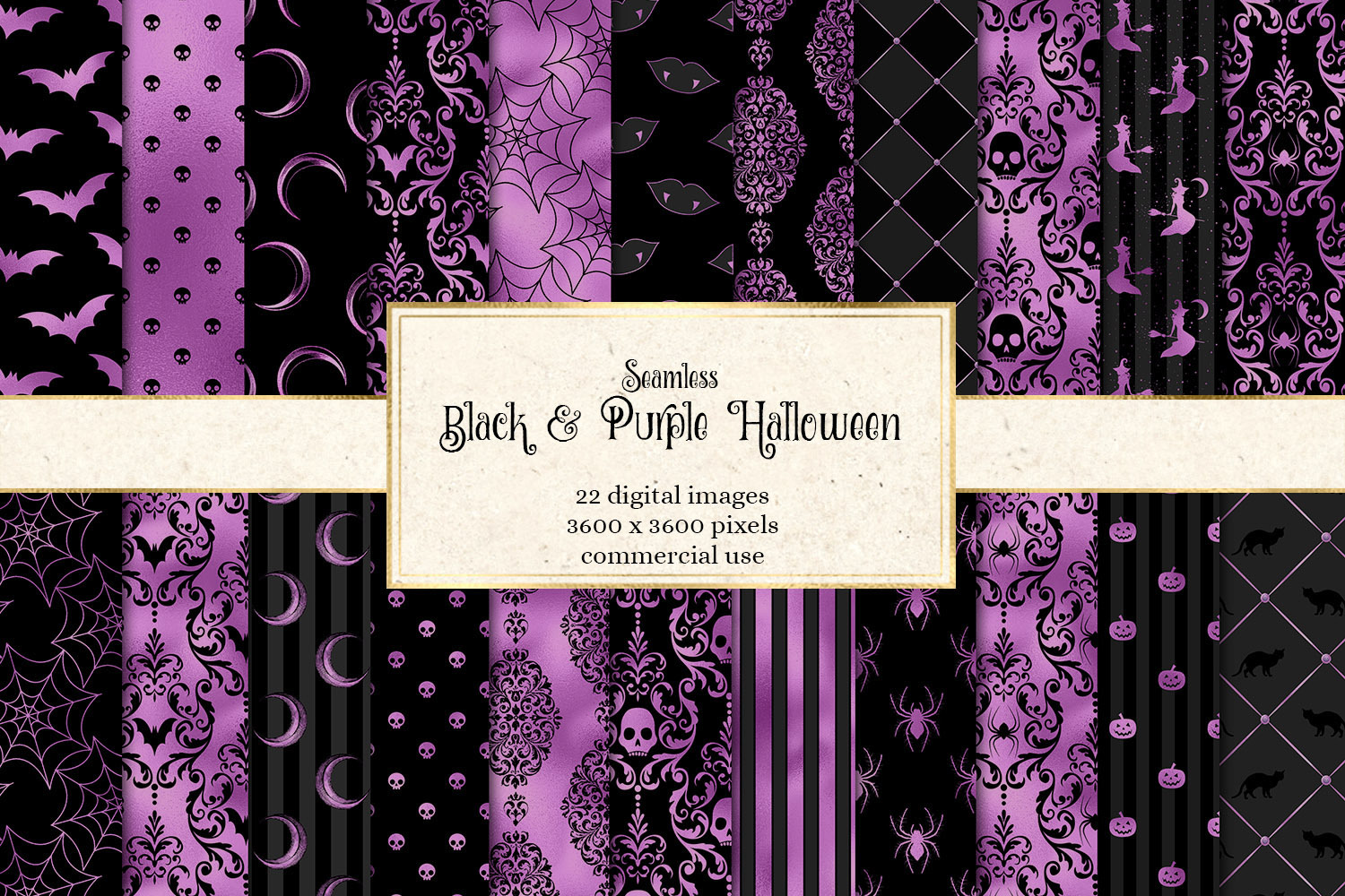 Black & Purple Halloween Patterns, a Pattern Graphic by Digital Curio ...