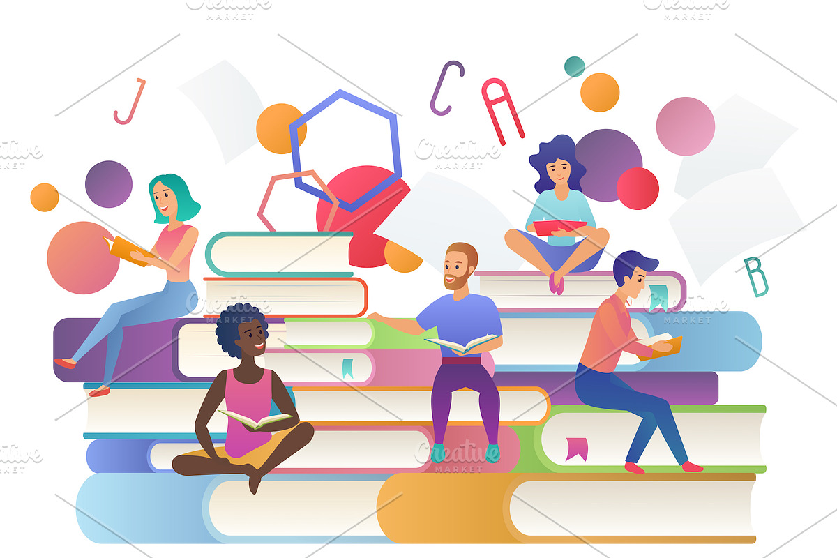 People with books knowledge concept, an Education Illustration by ...