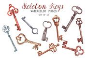 Watercolor Skeleton Keys Clipart | Decorative Illustrations ~ Creative ...
