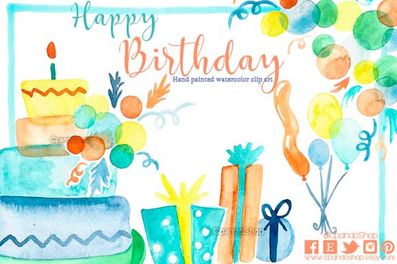 Birthday watercolor clip art, an Illustration by CpandoShop | Creative ...