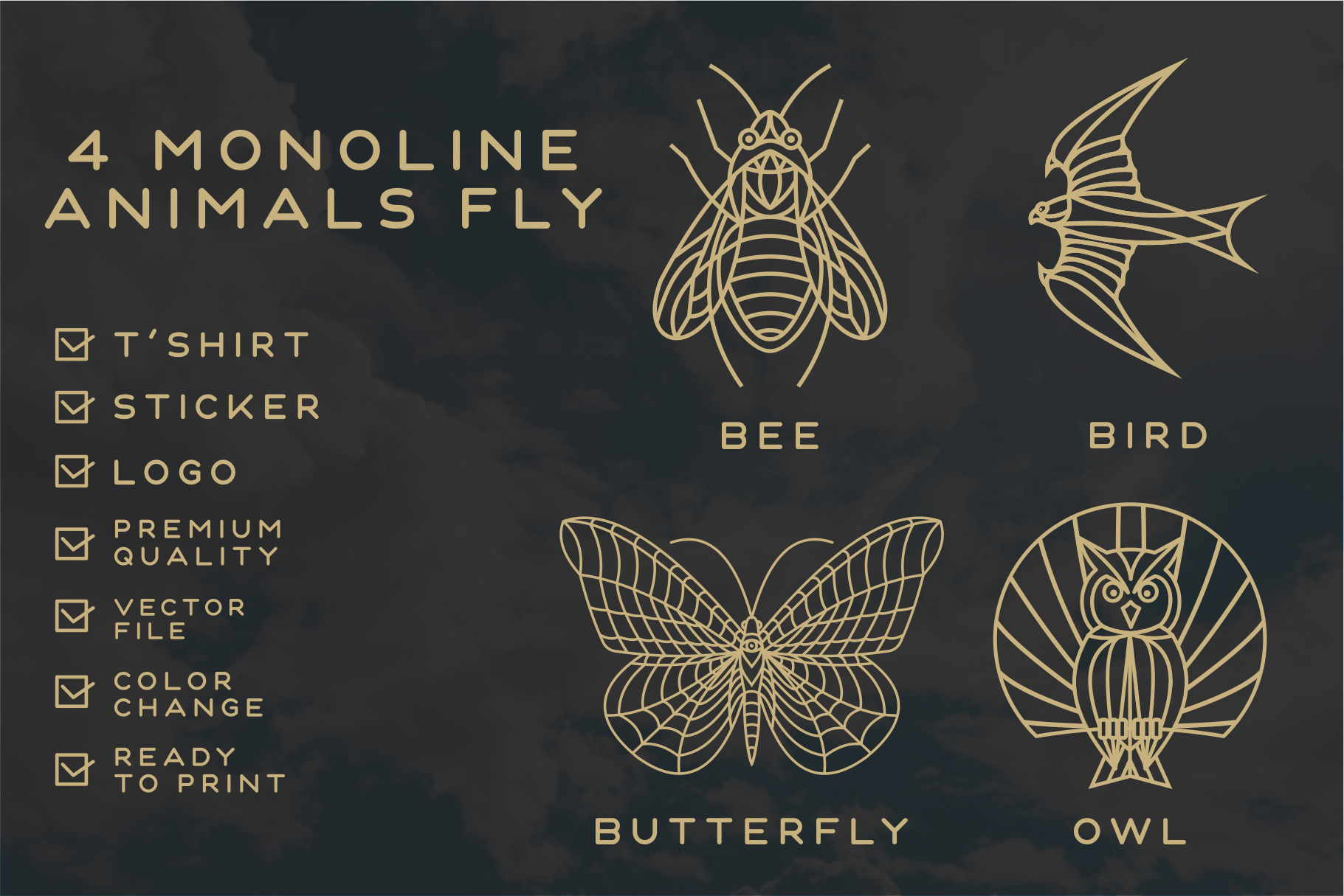 1 PACKAGE - 4 MONOLINE ANIMALS, an Animal Illustration by Vroz Studio ...