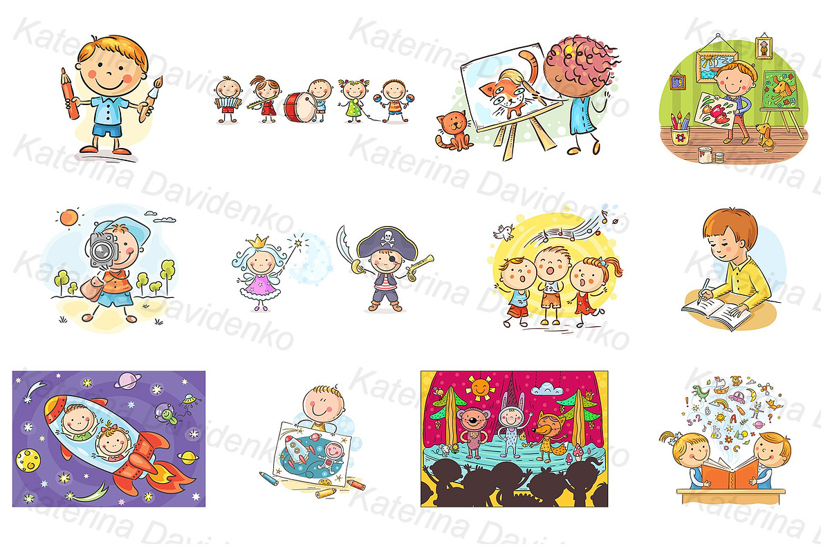 Creative doodle cartoon kids bundle, an Illustration by Bubert Art
