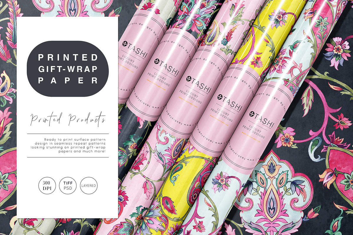 Paisley Jewels, hand painted prints, a Pattern Graphic by Pink Linen