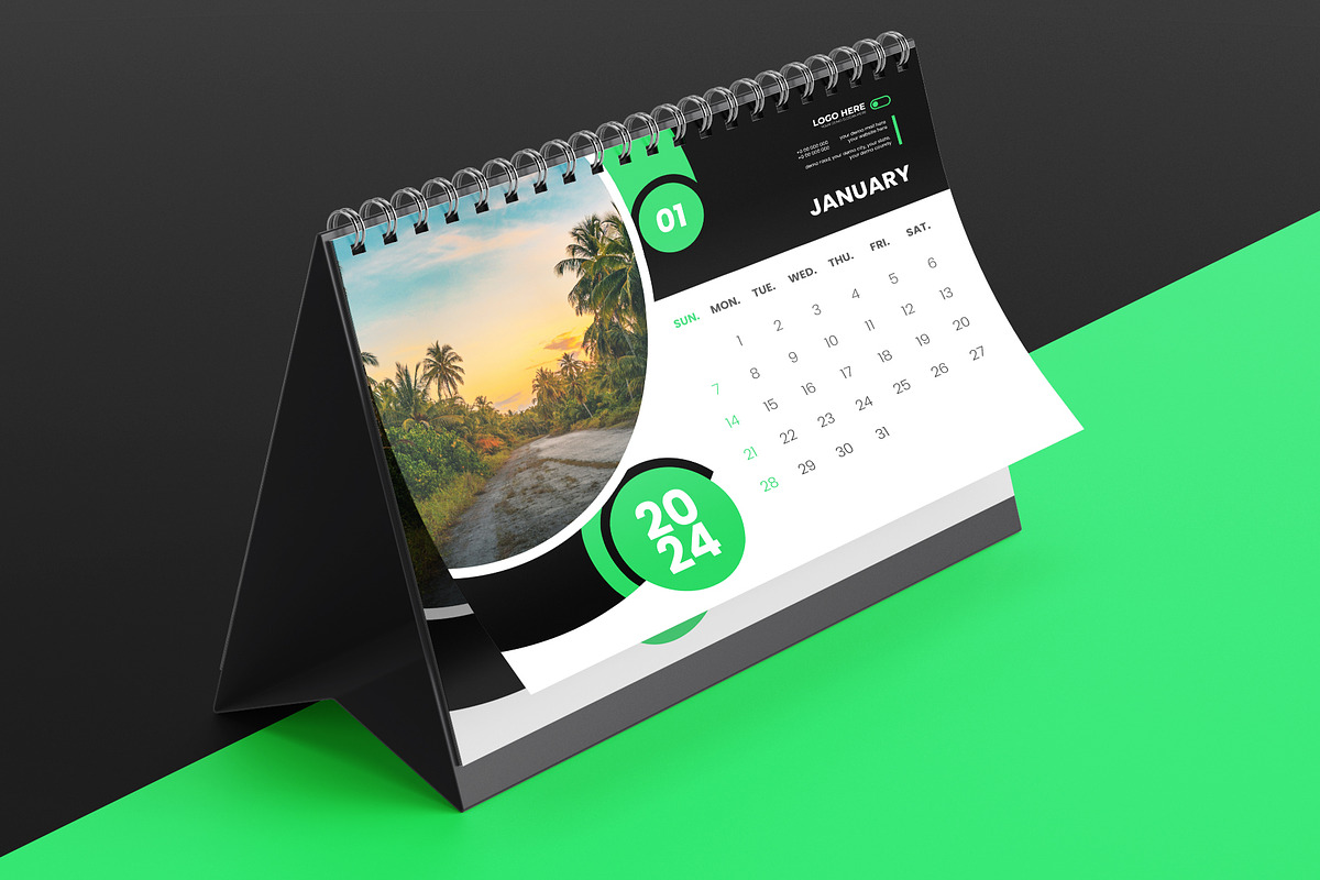 2024 Desk calendar design template, a Stationery Template by Tanmoy Topu