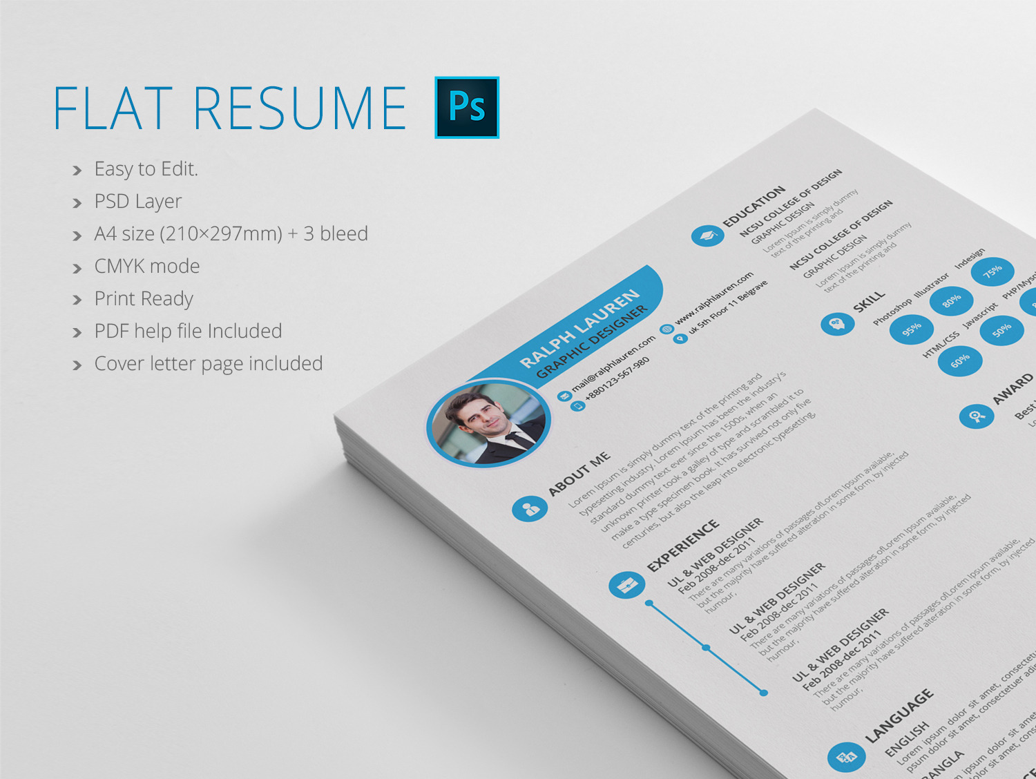 Flat Resume, a Resume Template by Graphicalark