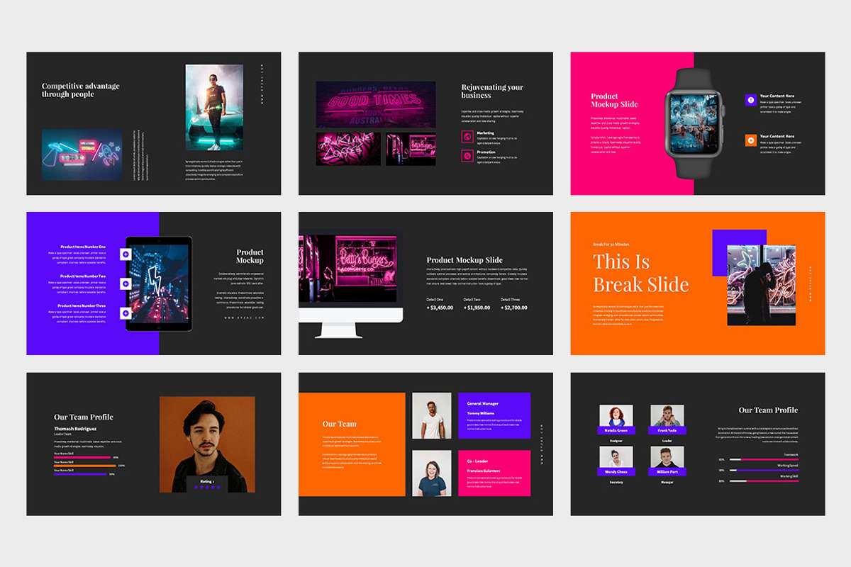 Byzae : Pitch Deck Neon Powerpoint, a Presentation Template by Punkl Camp