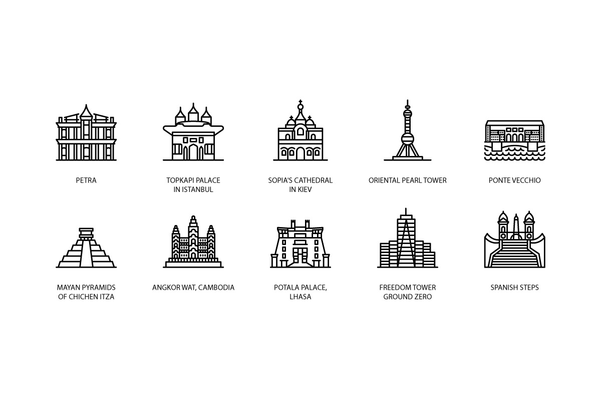 World Landmarks Outline Icons