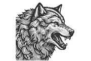 Fierce Howling Wolf Head tattoo, an Animal Illustration by AlexArt
