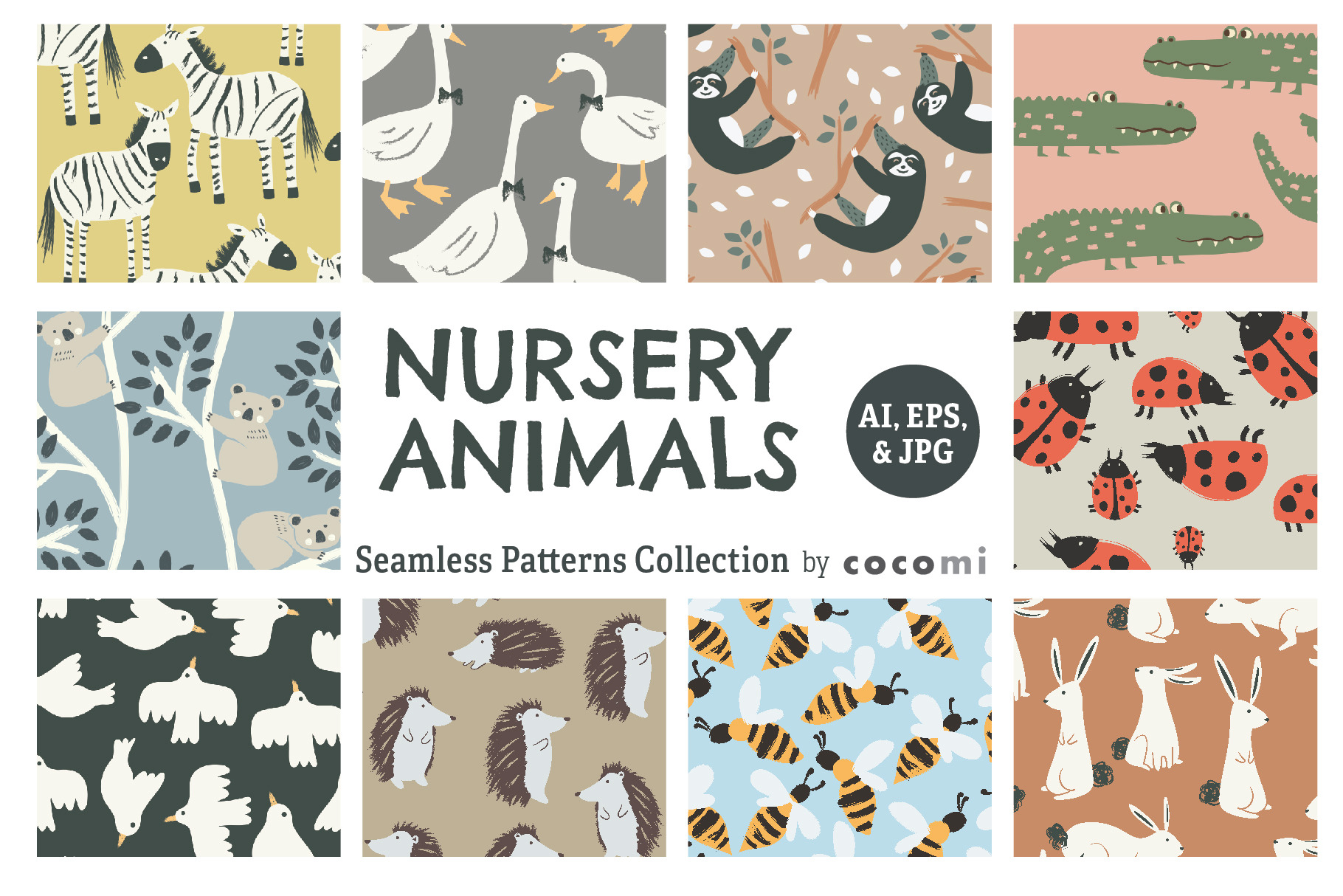 24 NURSERY ANIMALS seamless patterns, a Pattern Graphic by cocomi