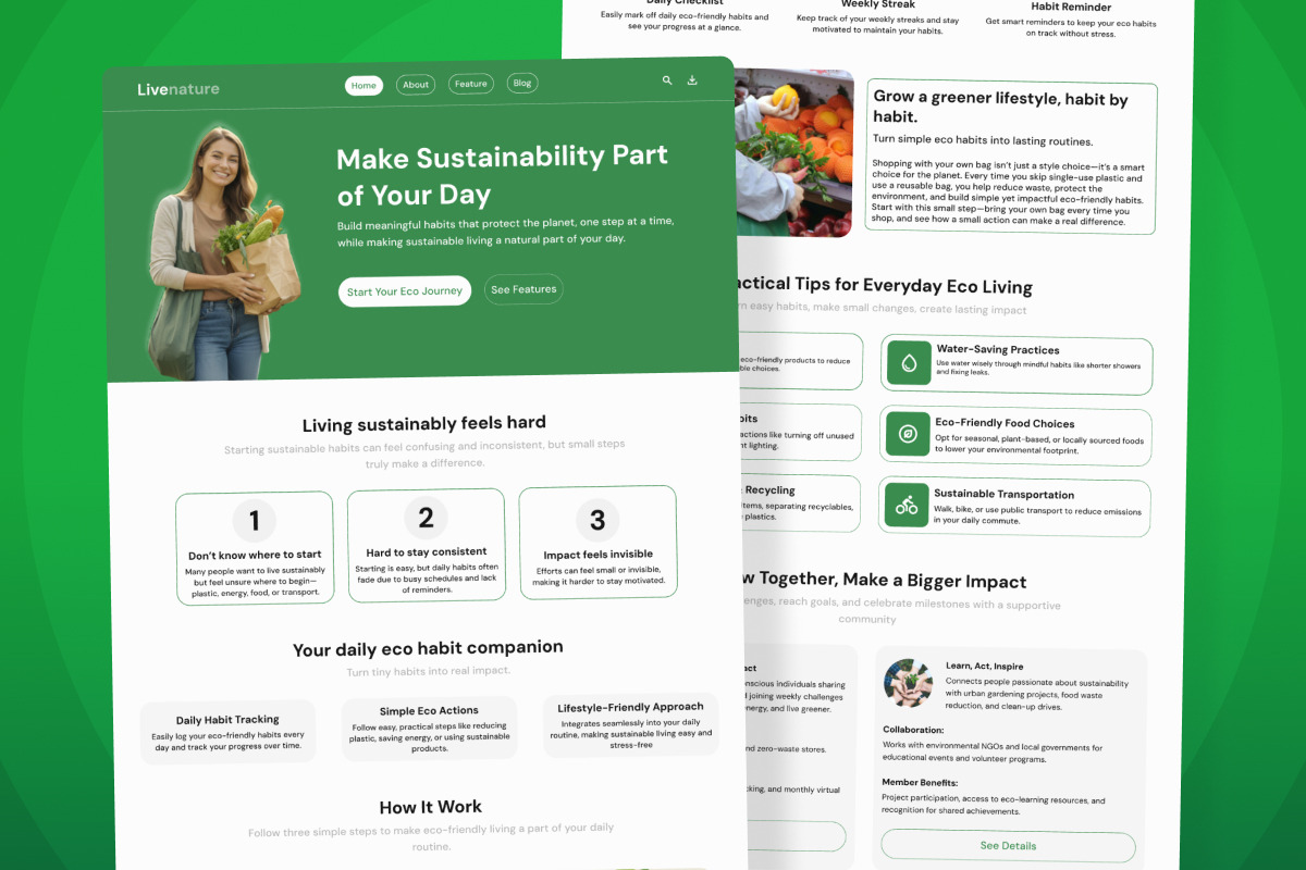 Livenature Eco Habit Tracker Landing, an App Template by twinstd