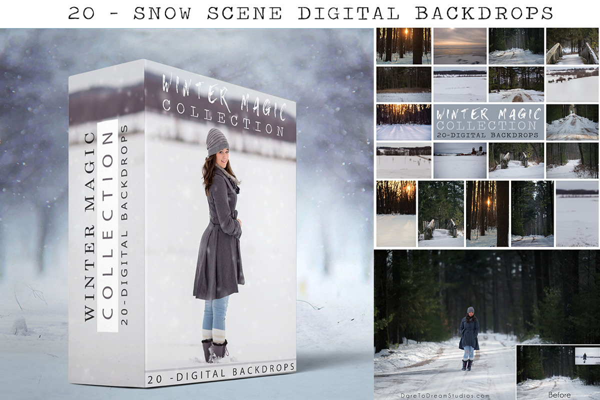 20- Snow Digital Backdrops - Winter, an Object Graphic by DareToDream