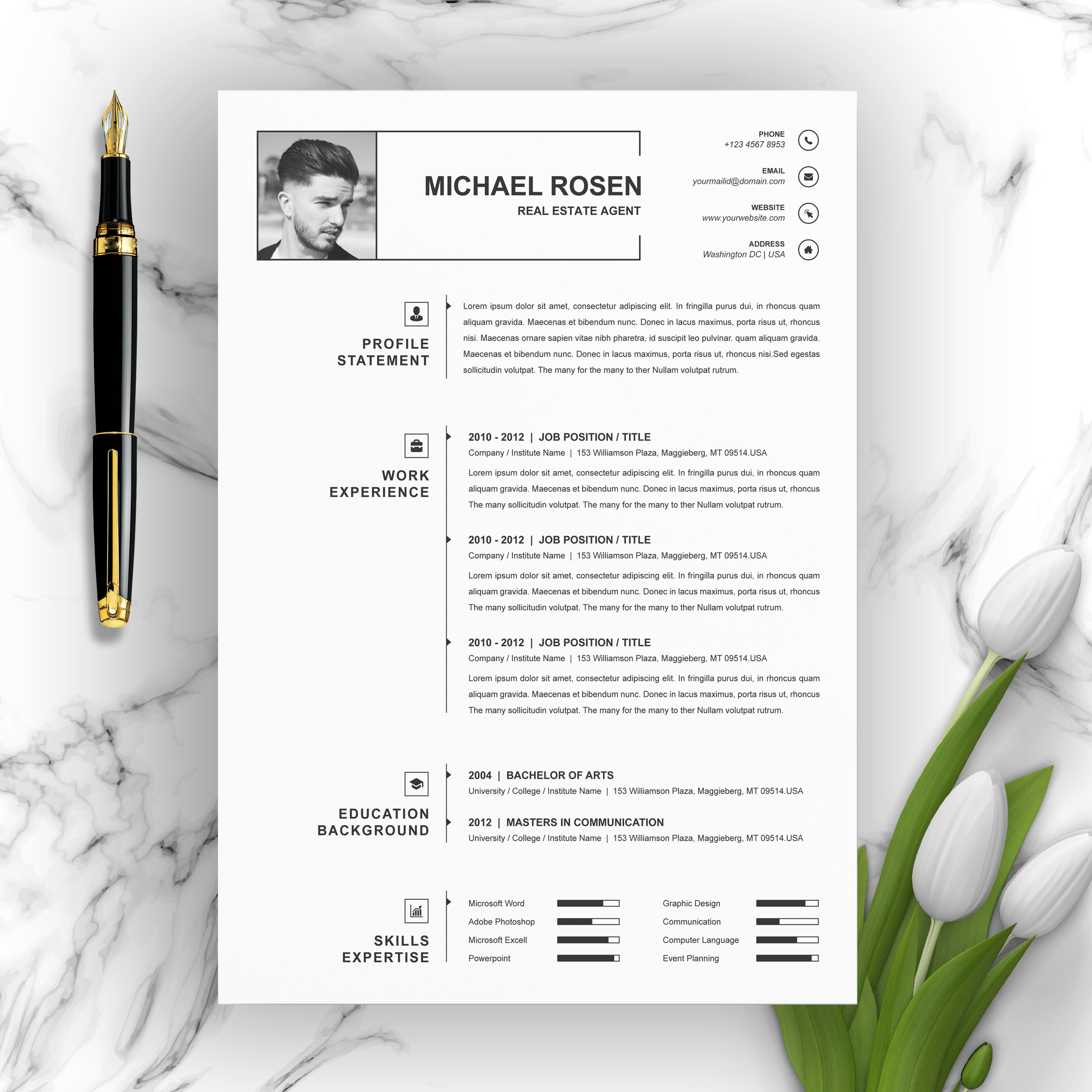 One Page Clean Resume / CV Template, a Resume Template by ResumeInventor