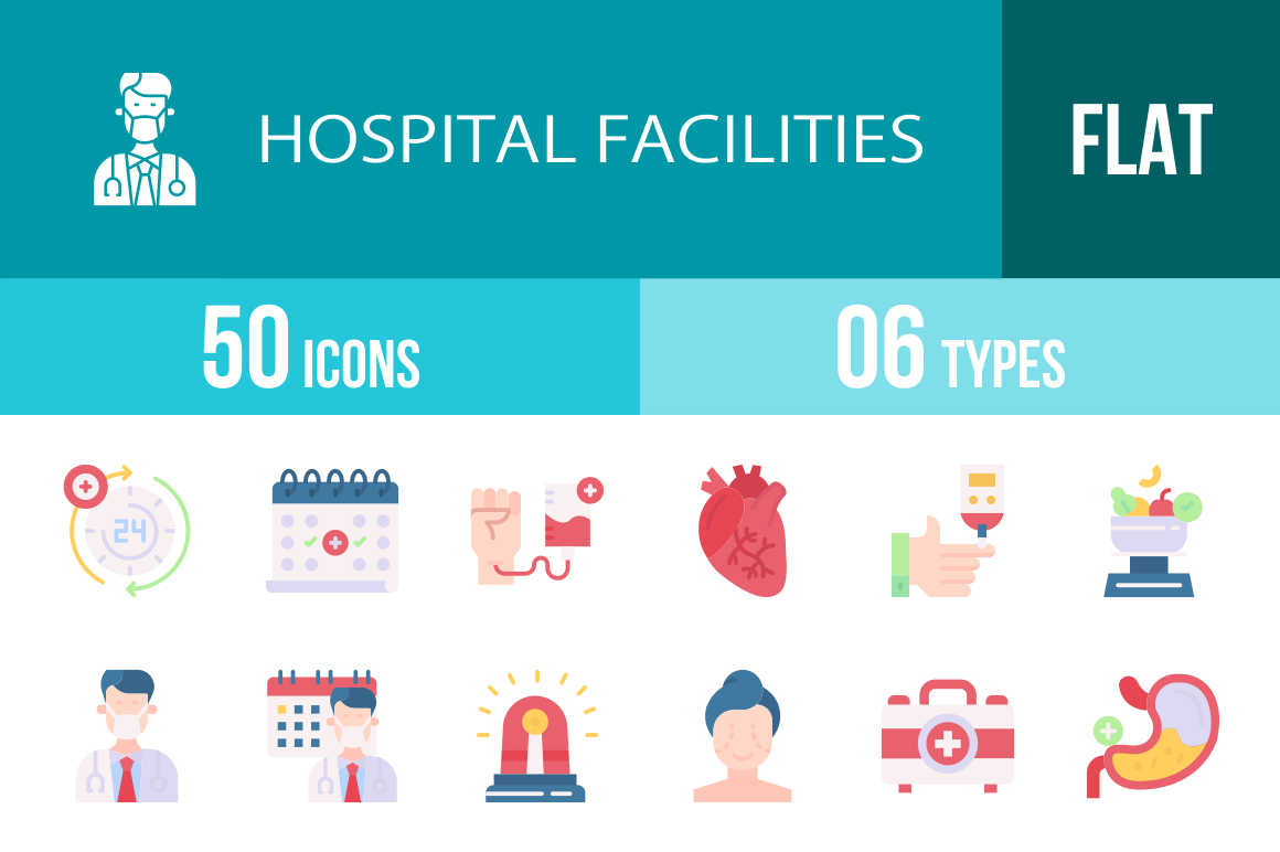 50 Hospital Facilities Flat M Icons, an Icon by IconBunny | Creative Market