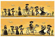 Bundle engraving mexican skeleton, an Illustration by MoreVector