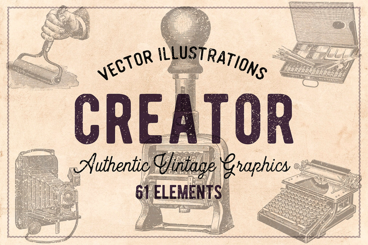 61 Vintage Printing Vectors, an Illustration by Brigantine Designs