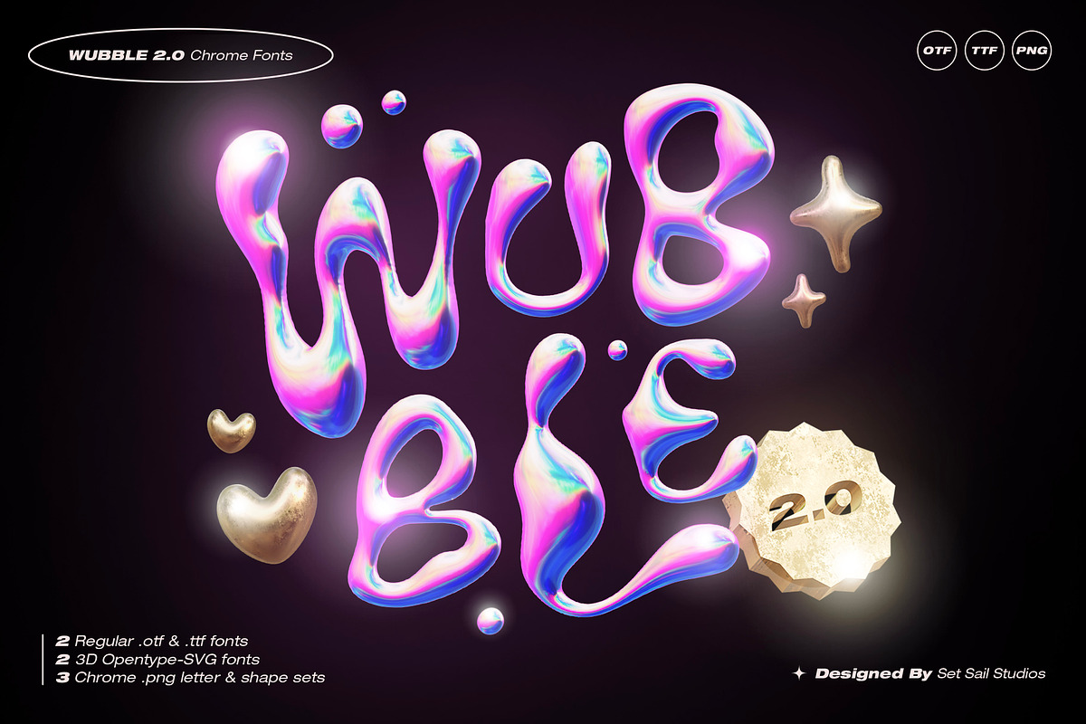 Wubble 2.0 3D Chrome Font Set, a Font by Sam Parrett