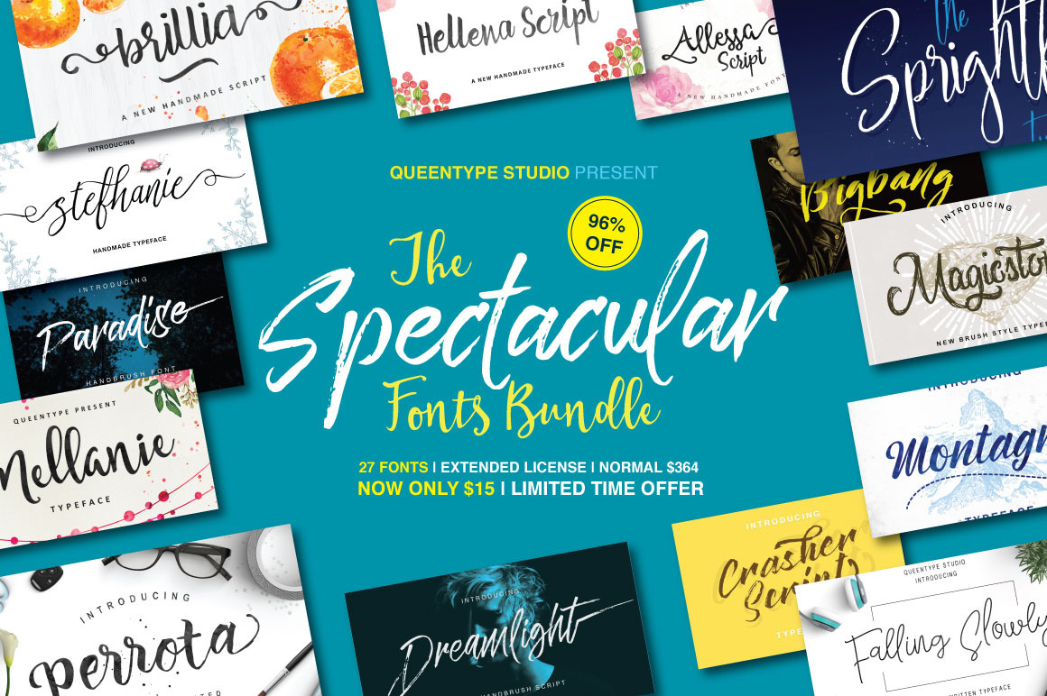 27 IN 1 FONT BUNDLE - 98% OFF, a Script Font by QueenType
