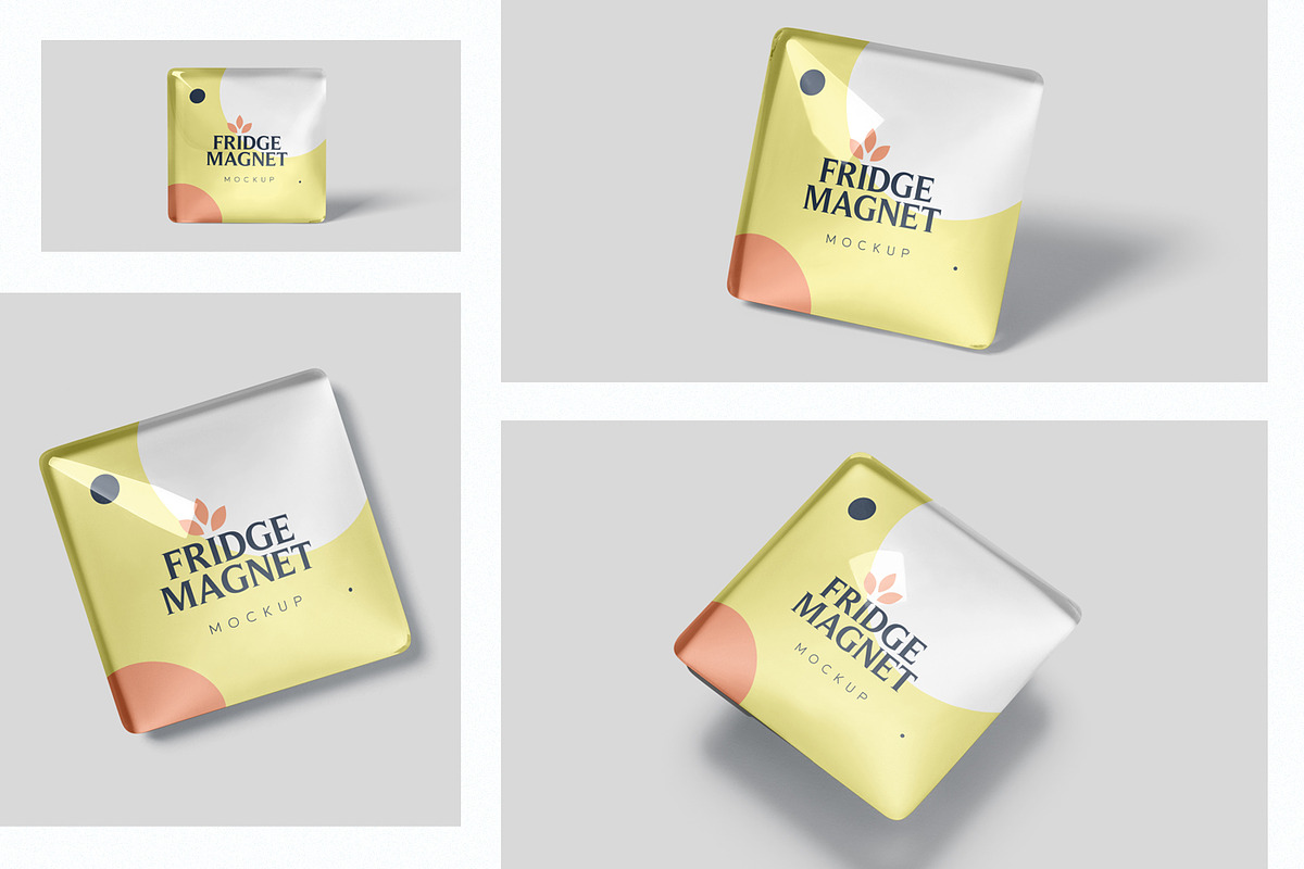 Square Fridge Magnets Mockups, a Product Mockup by GfxFoundry