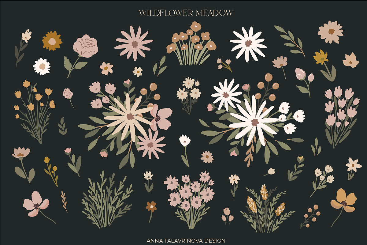 Wildflower Meadow pattern & clipart, a Pattern Graphic by Cozy pattern shop